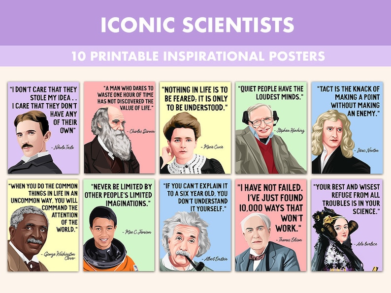 Famous Scientists Printable Posters 10 Inspiration Science - Etsy