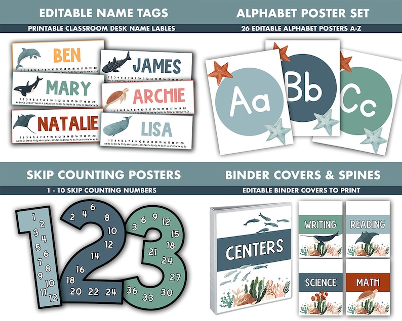 Ocean Classroom Decor Bundle || Editable Classroom Printable Display ...