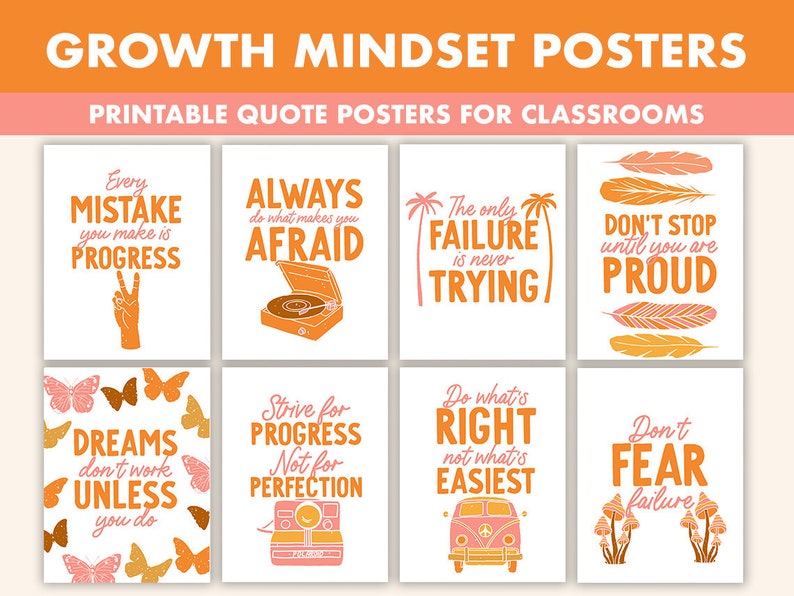 Retro Groovy Growth Mindset Posters 8 Inspiration Quote - Etsy