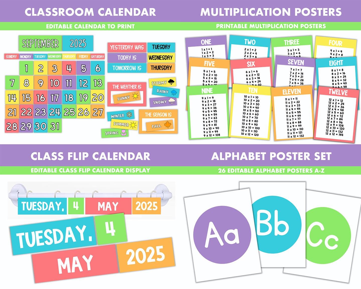 Rainbow Classroom Decor Bundle || Editable Classroom Printable Display ...