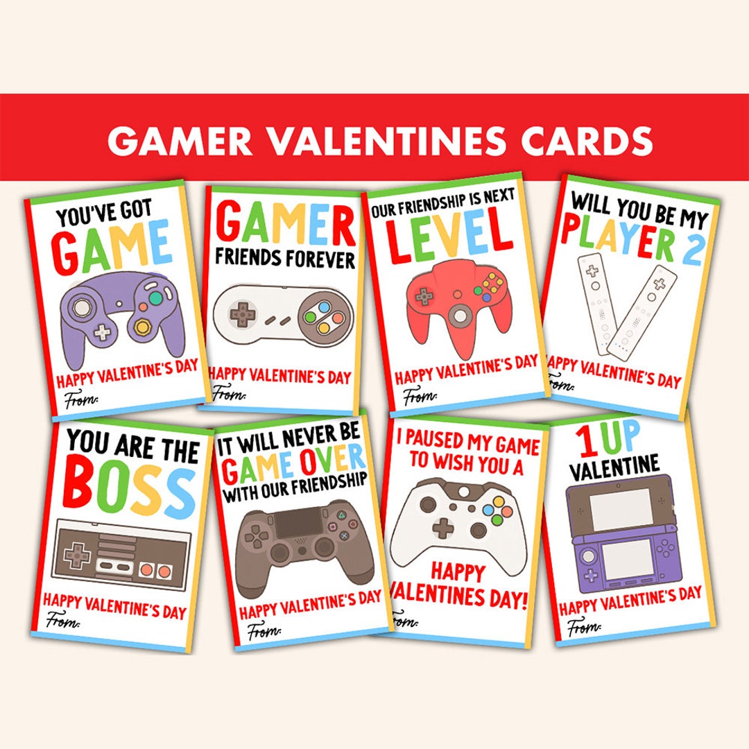 Gamer Valentines Day Cards || 8 Gamer Valentines Day Cards for ...
