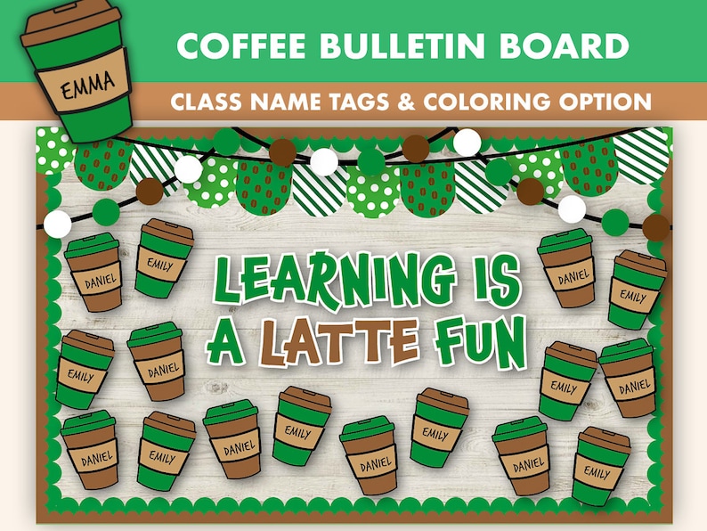 Latte Fun Bulletin Board Kit Coffee Bulletin Boards Digital - Etsy