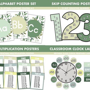 Greenery Classroom Decor Bundle || Editable Classroom Printable Display ...