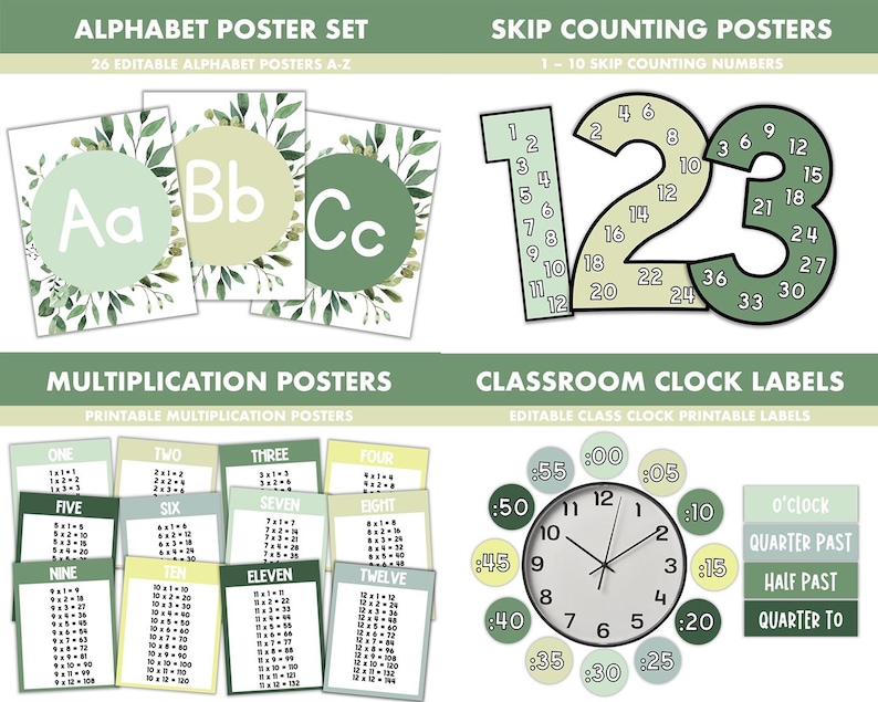 Greenery Classroom Decor Bundle || Editable Classroom Printable Display ...