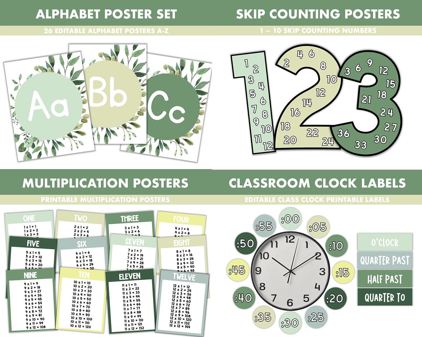 Greenery Classroom Decor Bundle || Editable Classroom Printable Display ...