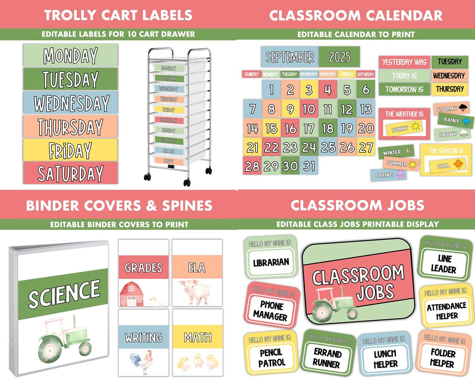 Farm Classroom Decor Bundle || Editable Classroom Printable Display ...