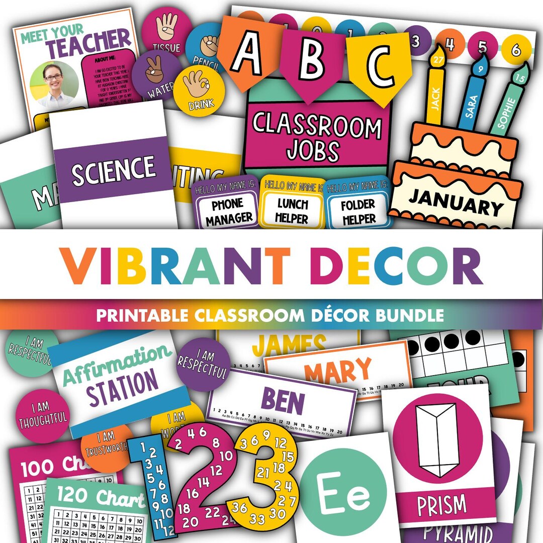 Vibrant Classroom Decor Bundle || Editable Classroom Printable Display ...