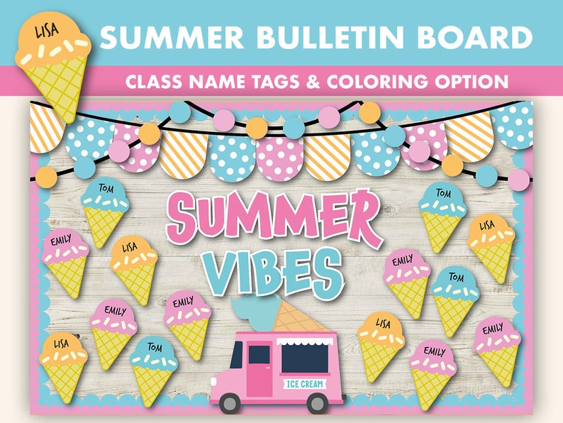 Summer Vibes Bulletin Board Kit Ice Cream Bulletin Boards - Etsy