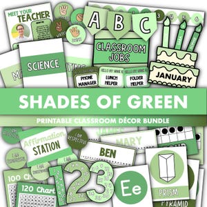 Shades of Green Classroom Decor Bundle || Editable Classroom Printable ...