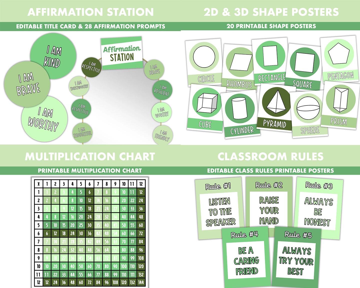 Shades of Green Classroom Decor Bundle || Editable Classroom Printable ...