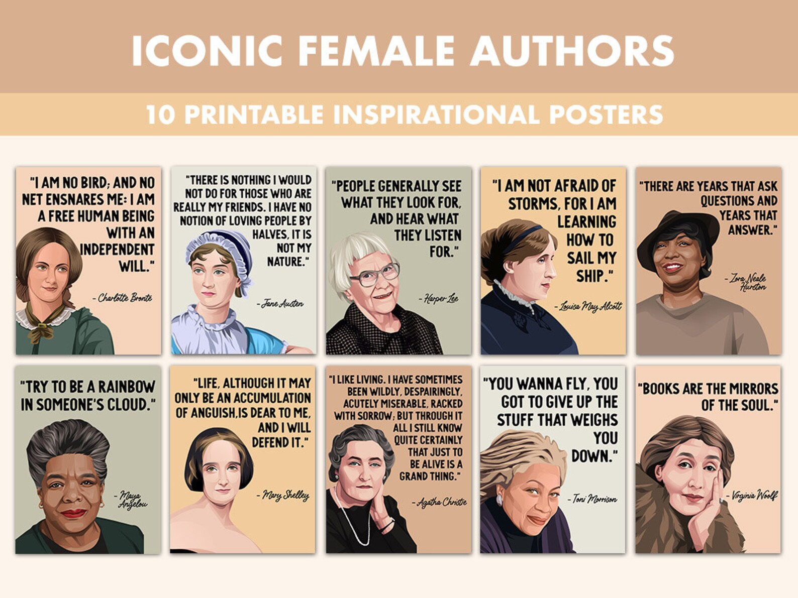 Female Authors Printable Posters 10 Inspiration Woman - Etsy