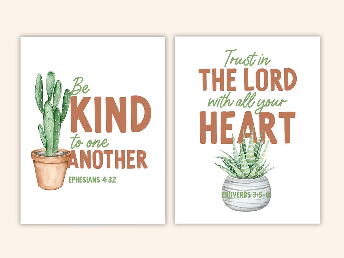 Cactus Bible Quote Posters || 8 Inspirational Green Bible Verse Wall ...
