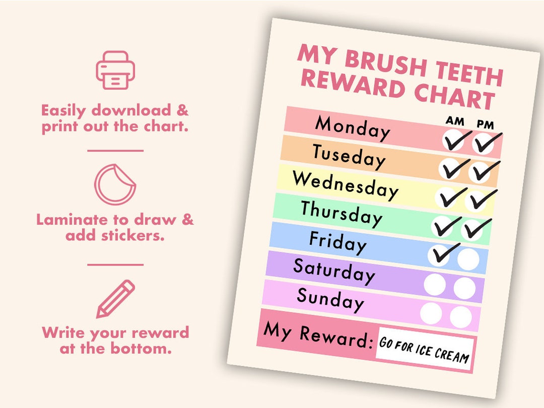 Brush Teeth Training Reward Chart for Kids || Printable Teeth Brushing ...