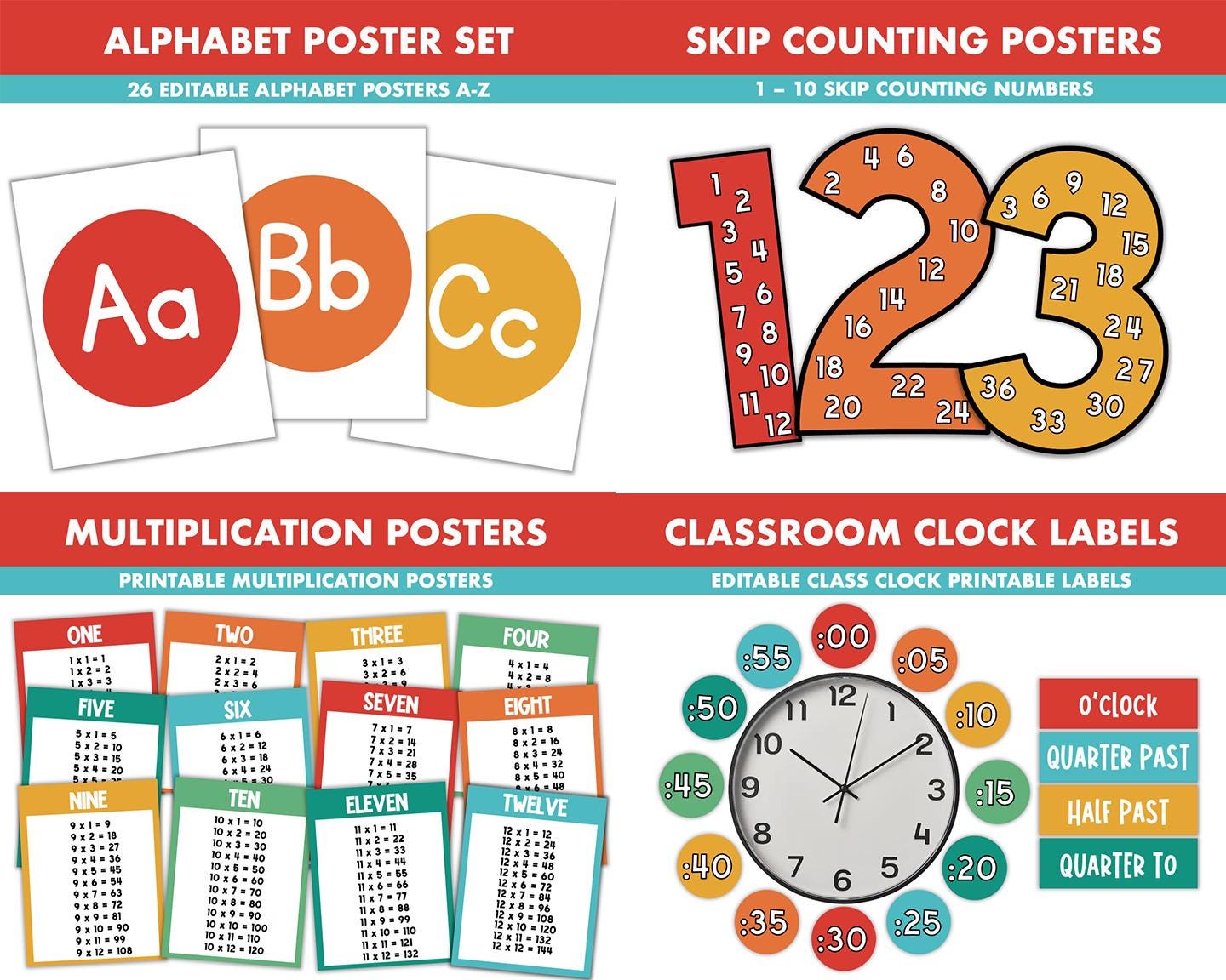 Retro Rainbow Classroom Decor Bundle || Editable Classroom Printable ...