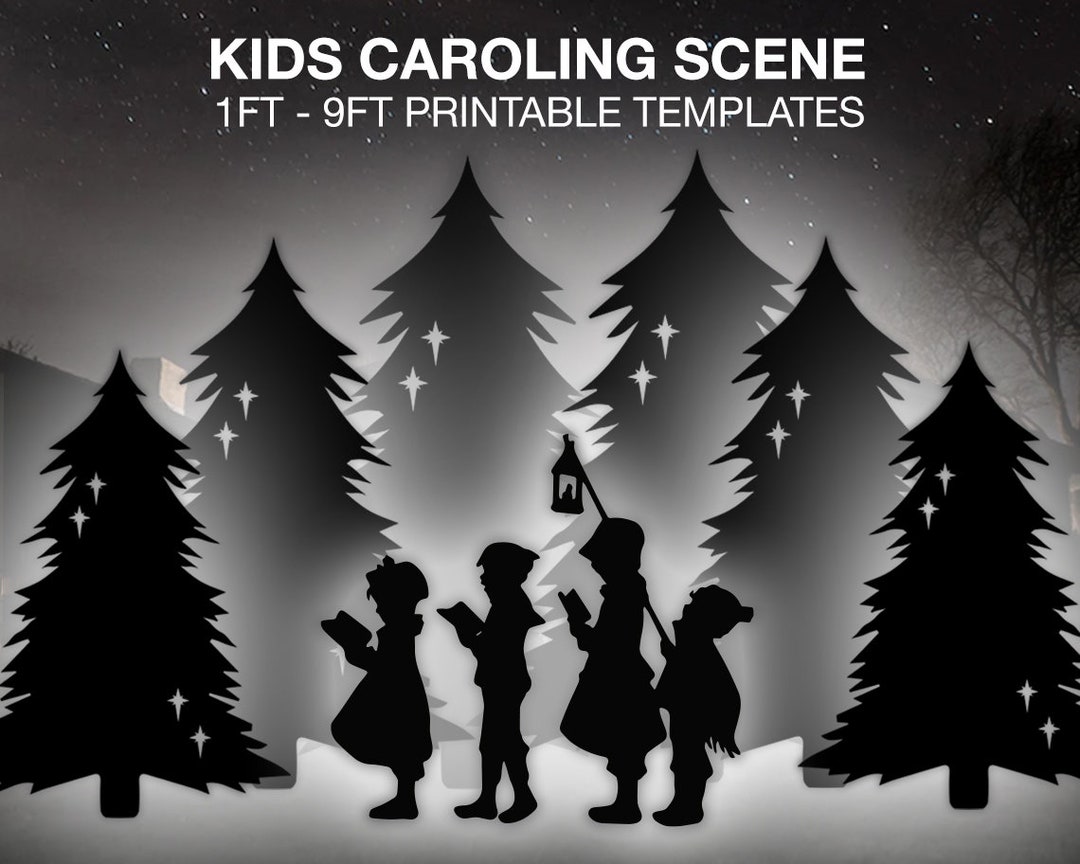 Kids Caroling Christmas Template Printable Trace and Cut Christmas Tree ...