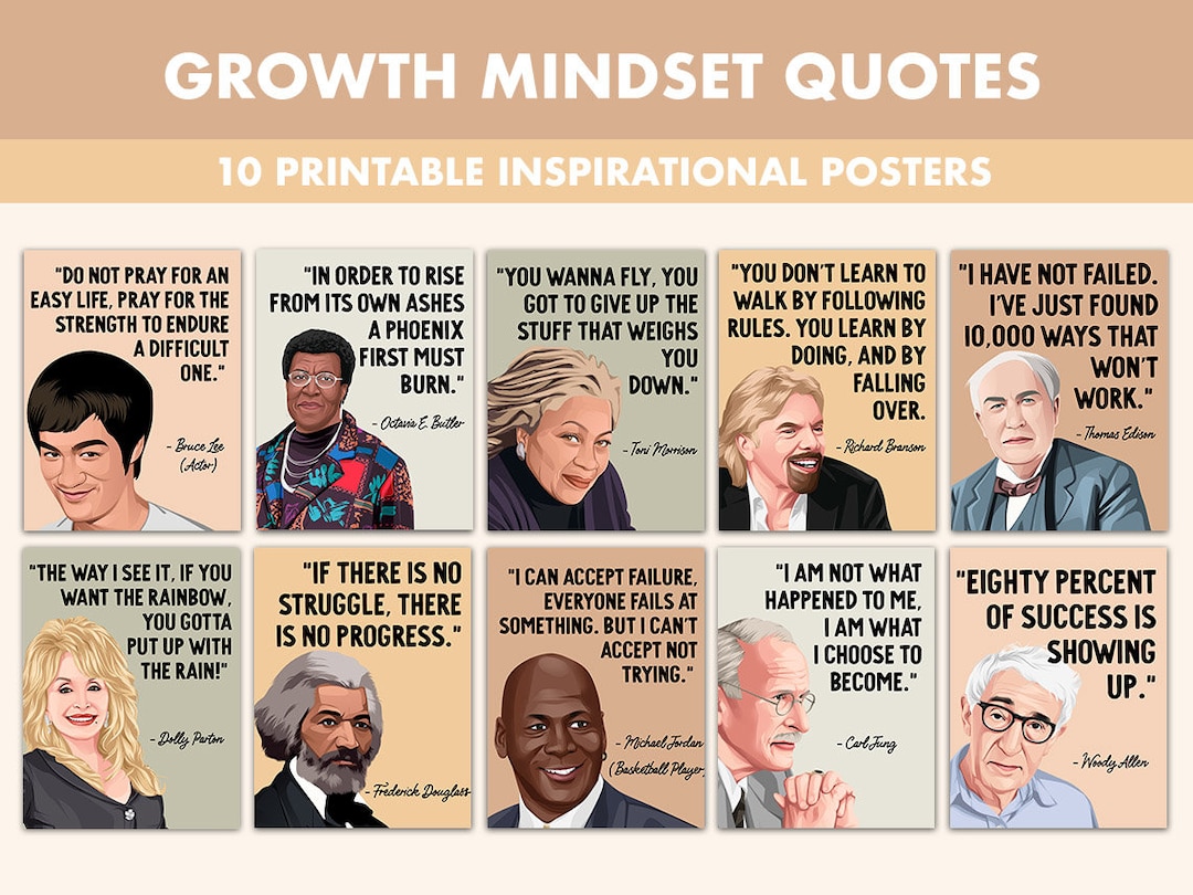 Famous Growth Minset Quotes Printable Posters 10 Growth Mindset Prints ...