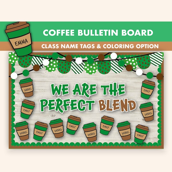 Coffee Shop Farmhouse Classroom Bulletin Board With Printable Labels ...