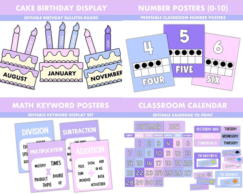 Shades of Purple Classroom Decor Bundle || Editable Classroom Printable ...