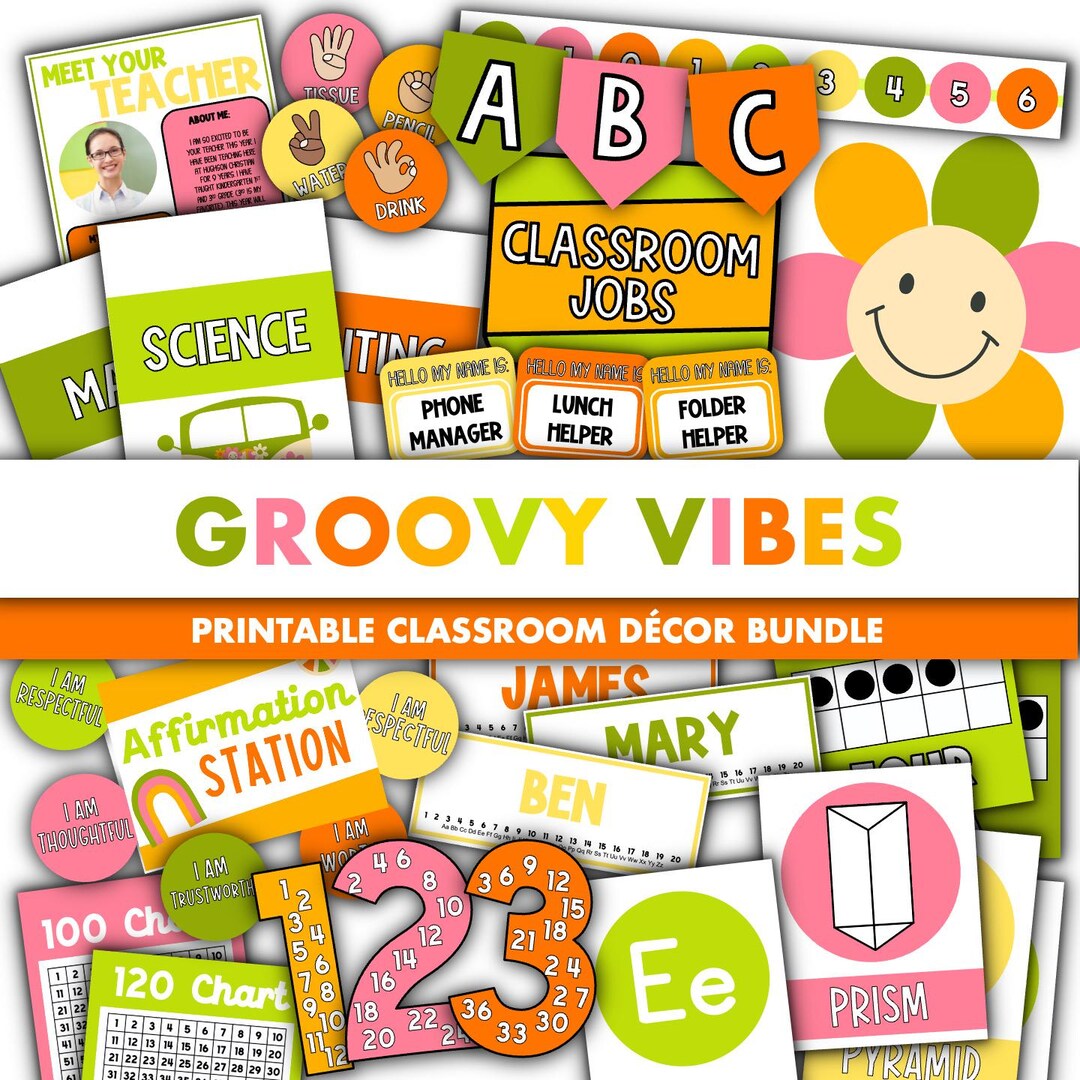 Groovy Vibes Classroom Decor Bundle || Editable Classroom Printable ...