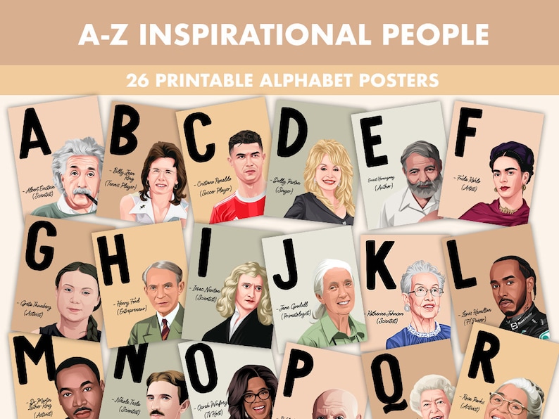 Alphabet Famous People Printable Prints 26 Inspiration - Etsy