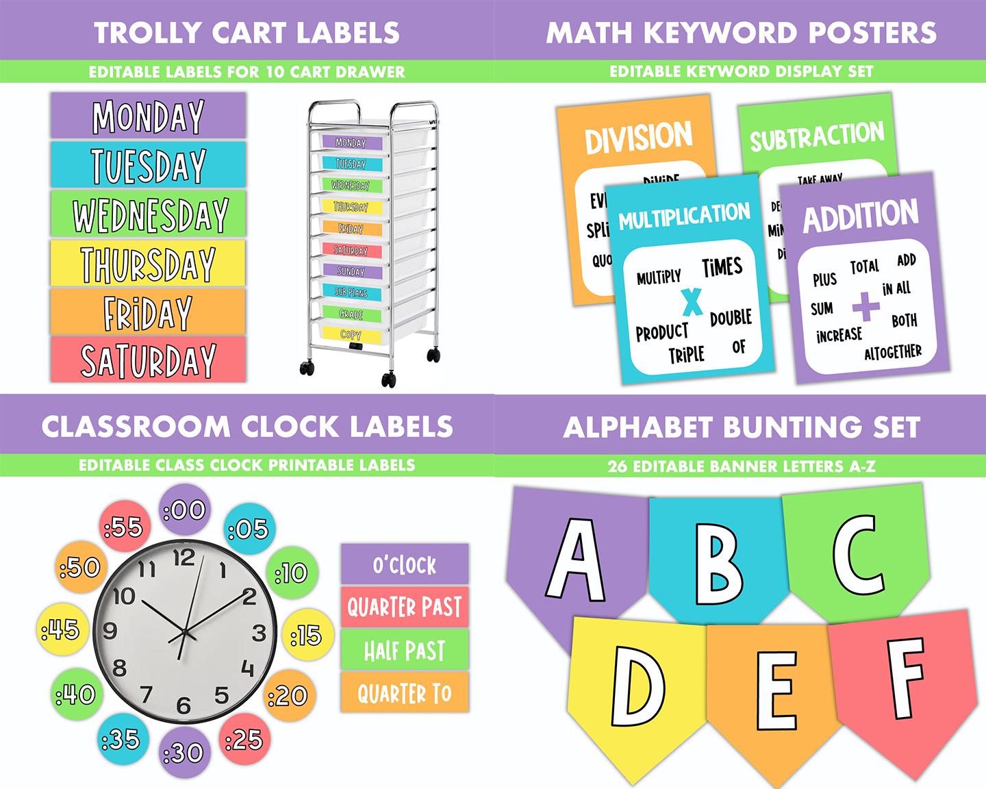 Rainbow Classroom Decor Bundle || Editable Classroom Printable Display ...