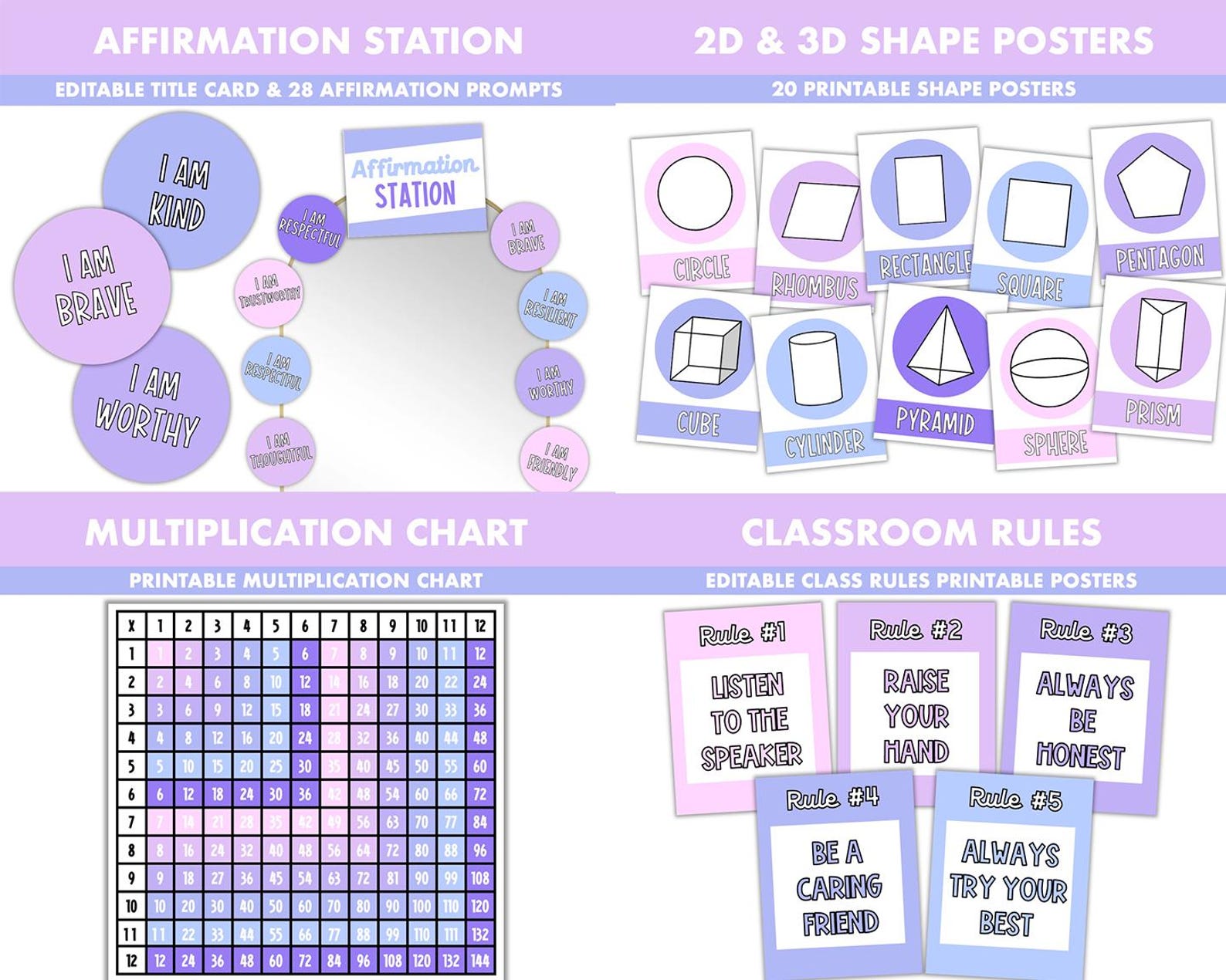 Shades of Purple Classroom Decor Bundle || Editable Classroom Printable ...