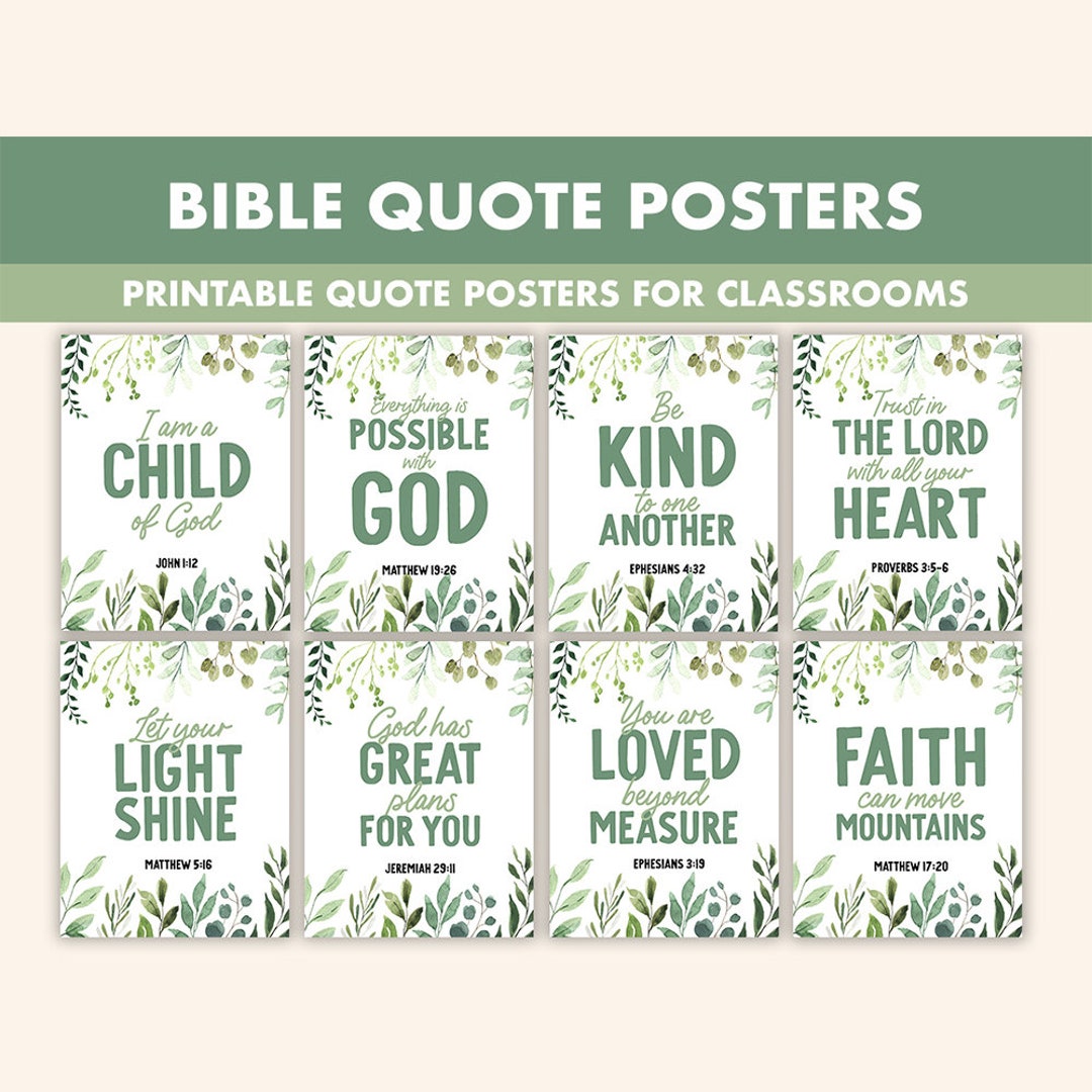 Botanical Bible Quote Posters || 8 Inspirational Green Bible Verse Wall ...