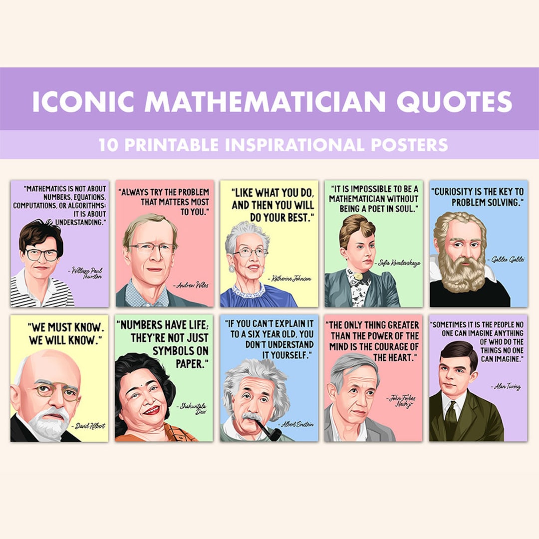 Famous Mathematicians Printable Posters || 10 Inspiration Math Quote ...