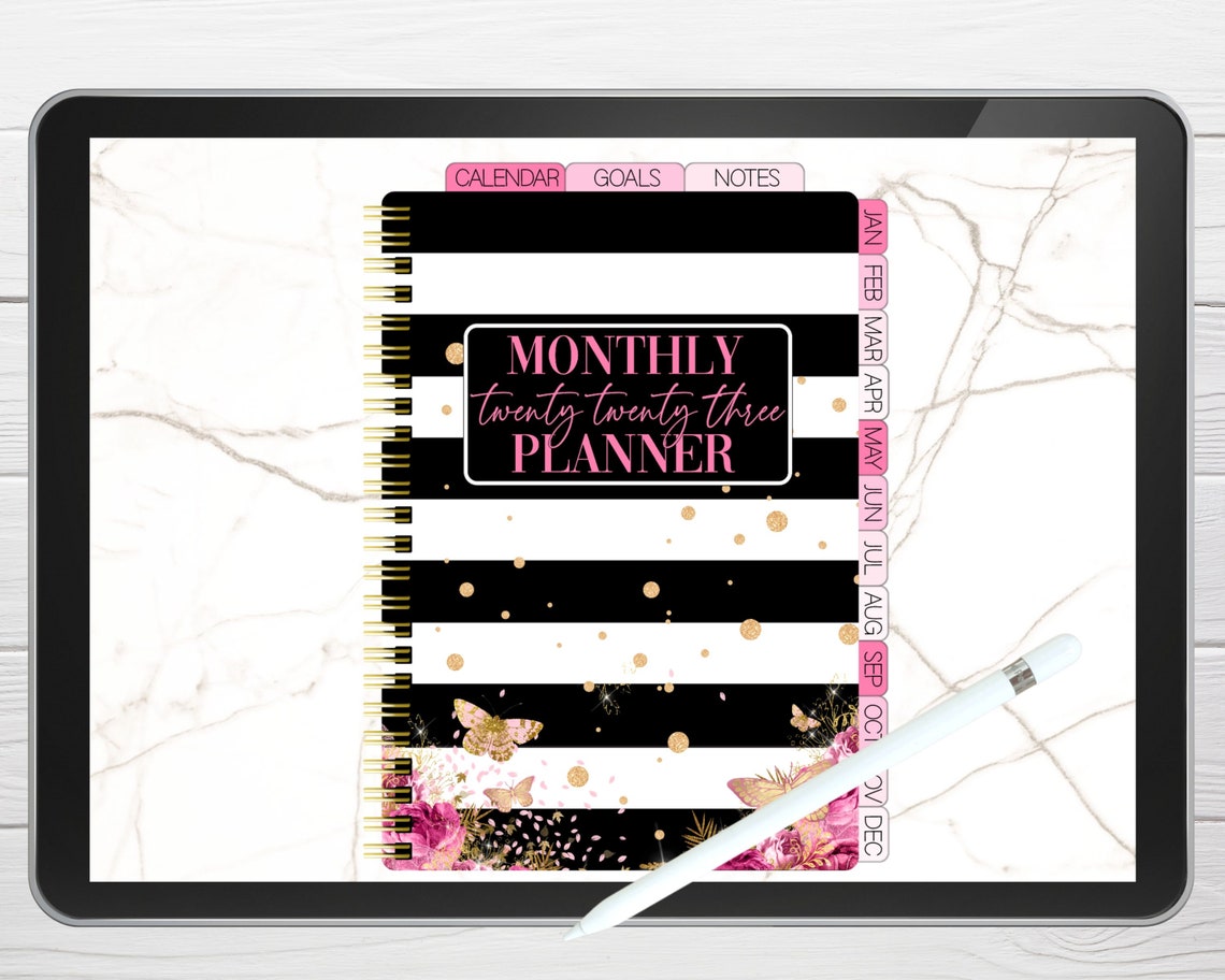 2023 Dated Digital Monthly Planner Pink Glitter Glam Goodnotes PDF With ...
