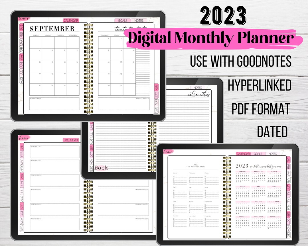 2023 Dated Digital Monthly Planner Pink Glitter Glam Goodnotes PDF With ...