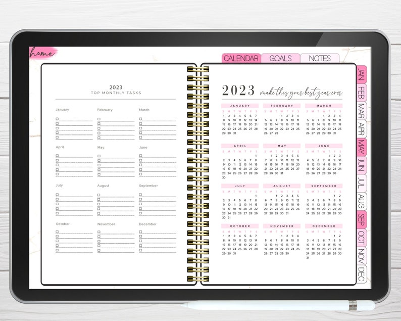 2023 Dated Digital Monthly Planner Pink Glitter Glam Goodnotes PDF With ...