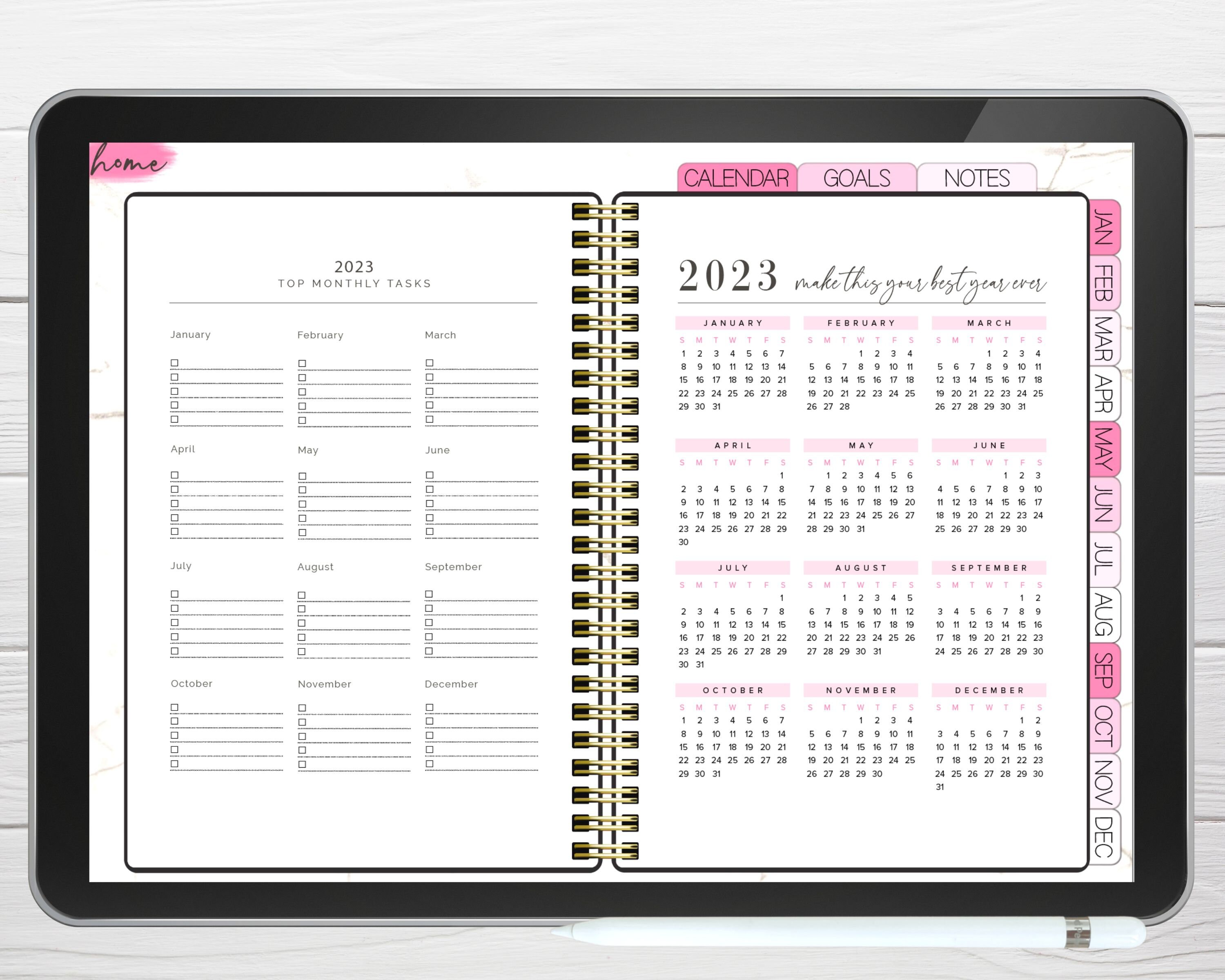 2023 Dated Digital Monthly Planner Pink Glitter Glam Goodnotes PDF With ...