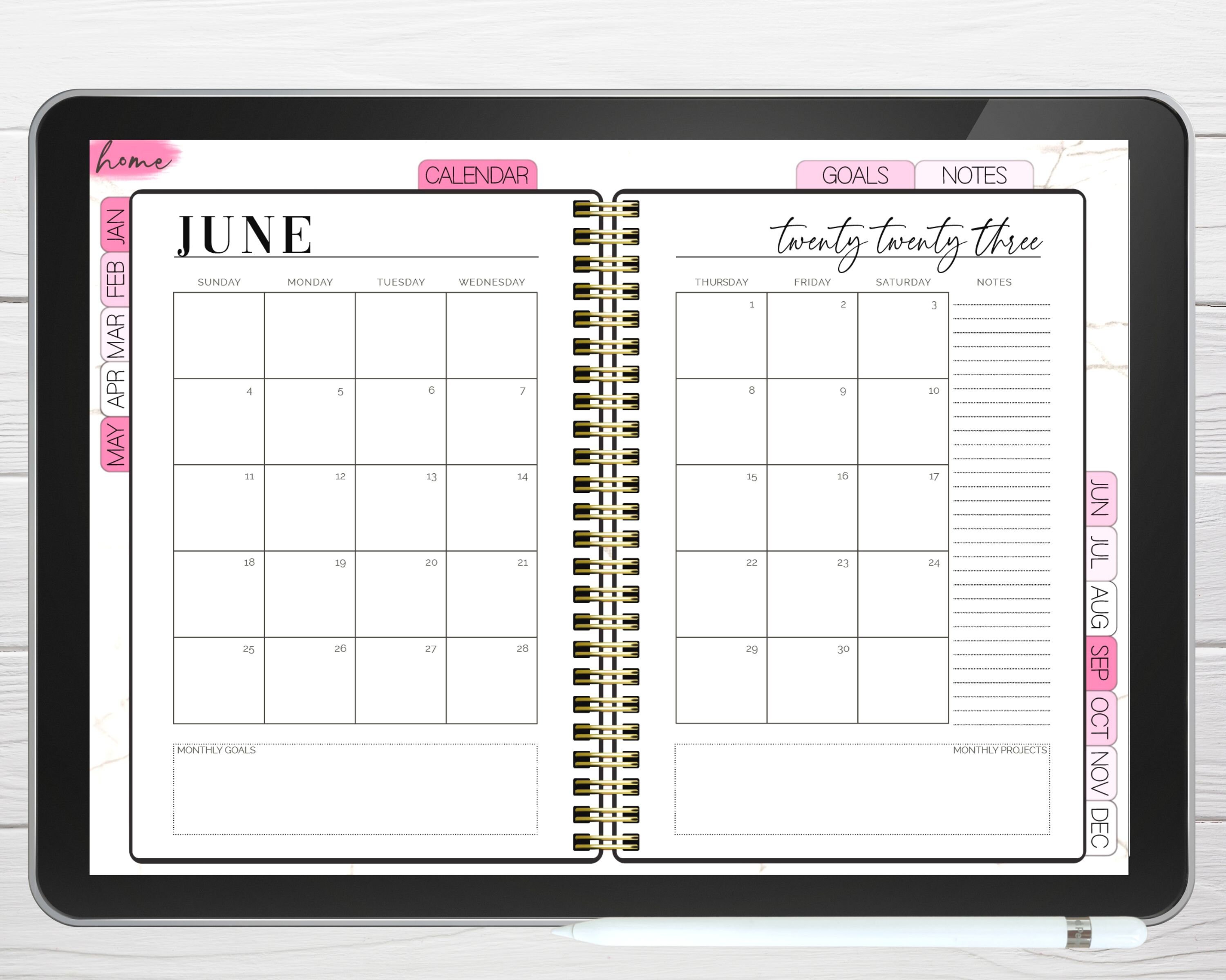 2023 Dated Digital Monthly Planner Pink Glitter Glam Goodnotes PDF With ...