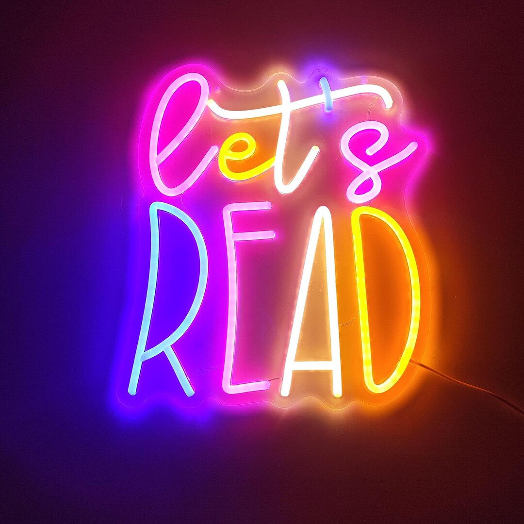 Let's Read Neon Sign Custom Neon Light Sign Neon Sign Bookshelf Decor ...