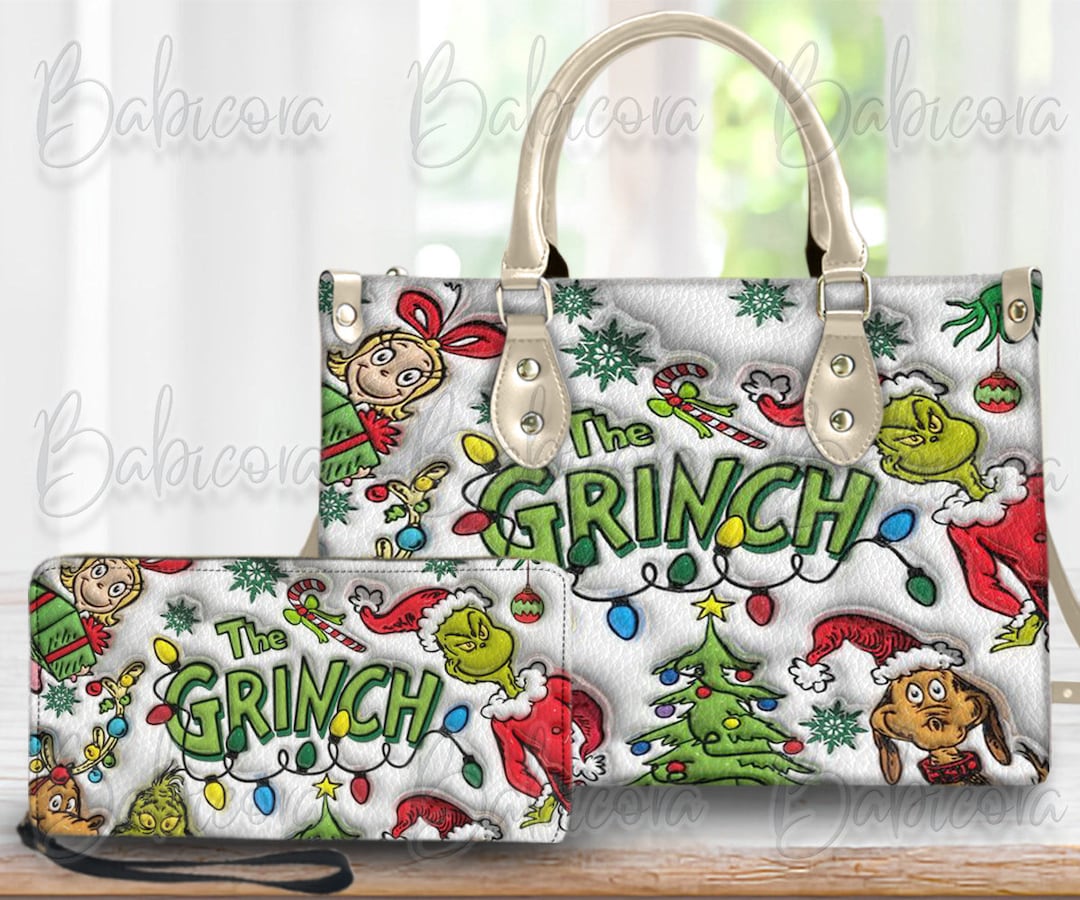 Grinch Christmas Leather Handbag & Wallet, Grinchmas Women Shoulder Bag ...