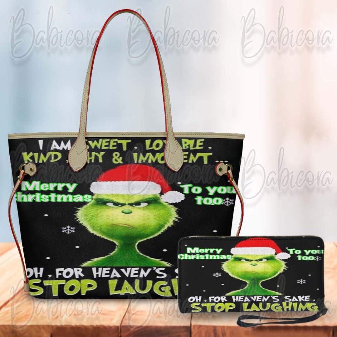 Grinch Christmas Large Tote Leather Bag & Wallet, Grinchmas Women ...