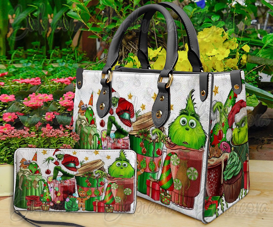 Grinch Coffee Christmas Leather Bag & Wallet, Grinchmas Women Shoulder ...