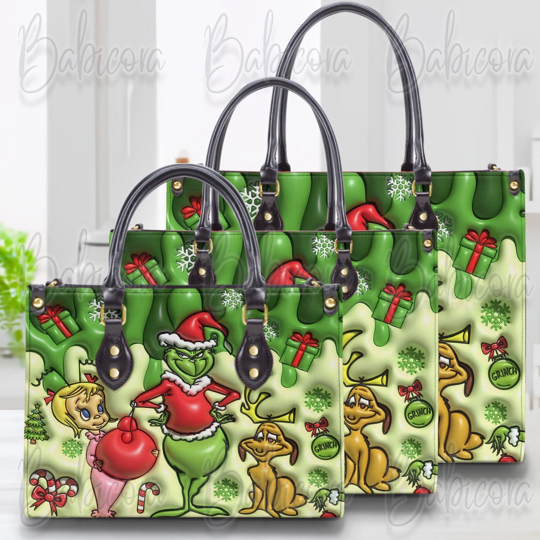Grinch Christmas Leather Handbag Closed by Zipper & Wallet, Grinchmas ...