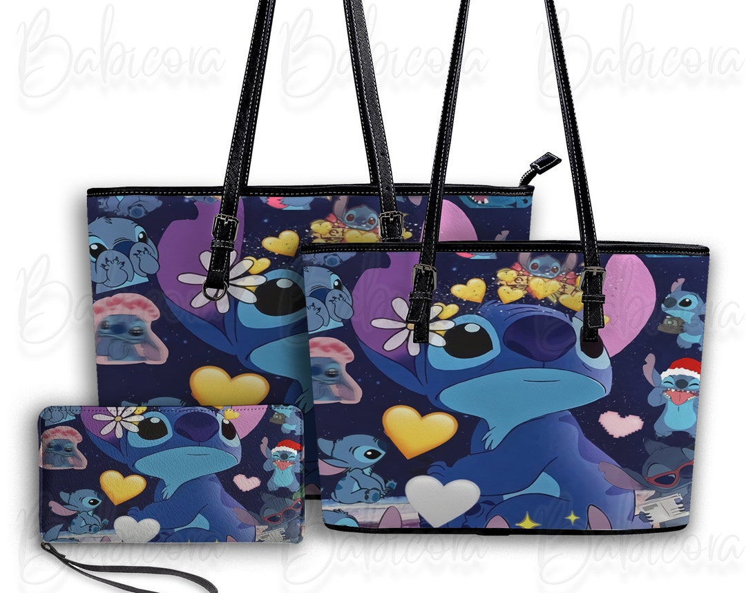 Stitch Disney Large Leather Tote Bag, Lilo and Stitch Leather Shoulder ...
