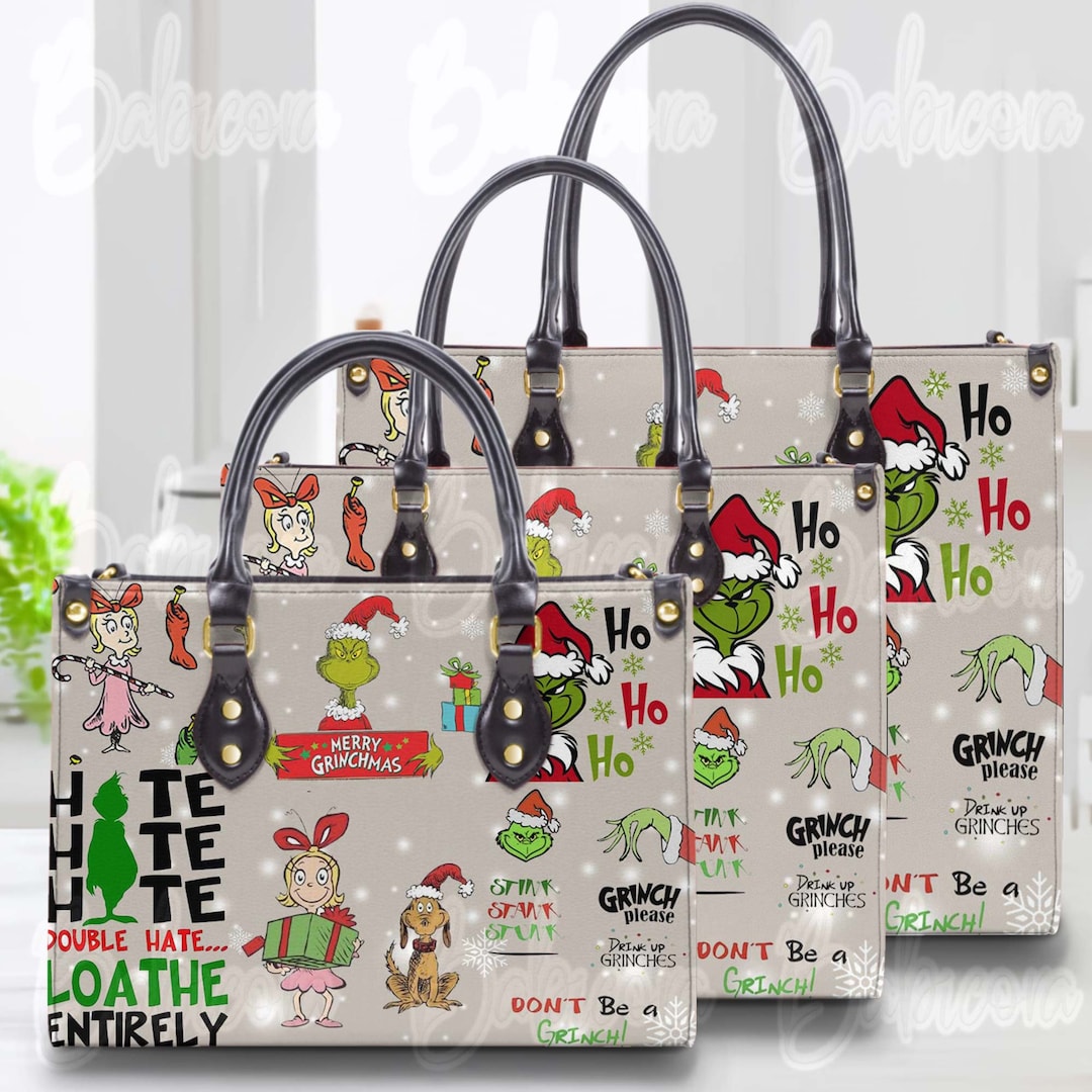 Grinch Christmas Leather Handbag Closed by Zipper & Wallet, Grinchmas ...