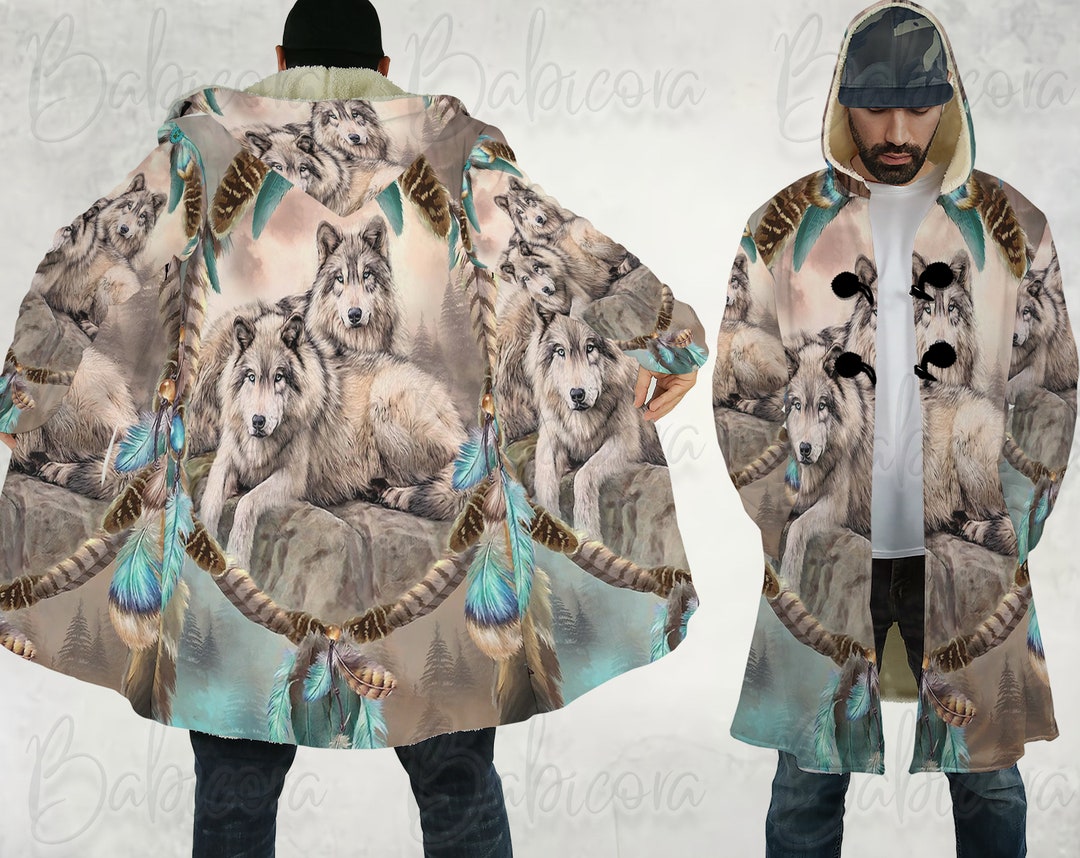 Wolf Native American Hooded Cloak Festival Clothing Custom Dream Cloak ...