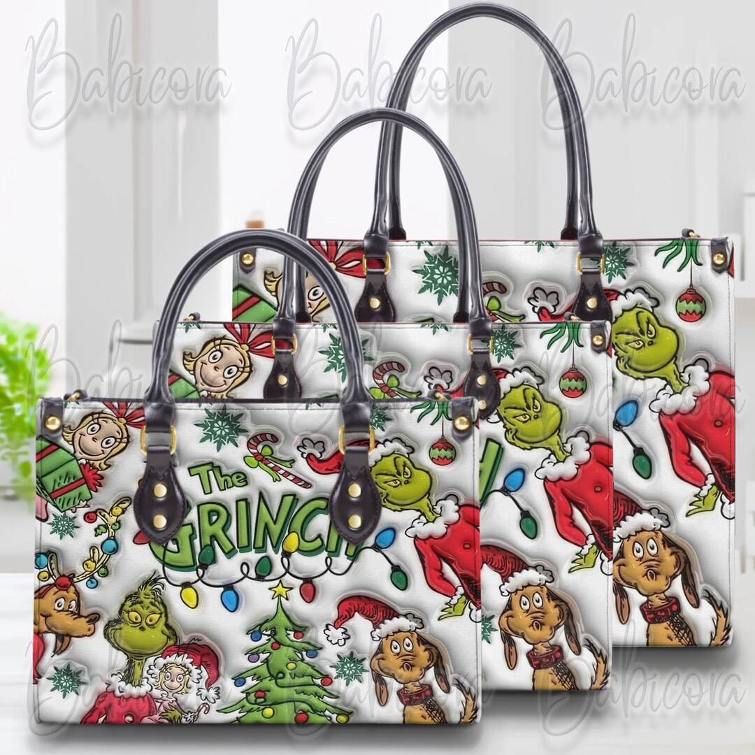 Grinch Christmas Leather Handbag Closed by Zipper & Wallet, Grinchmas ...