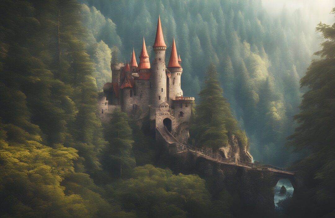 Enchanted Castle in Woodland Wall Mural - Etsy