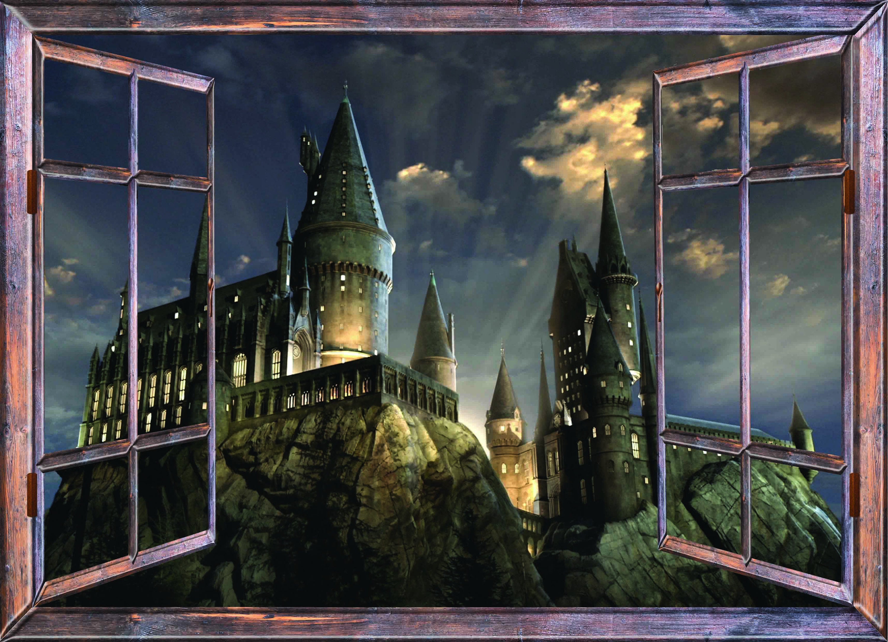 Window With a View Magical Wizards Castle Lights at Night Wall Mural ...