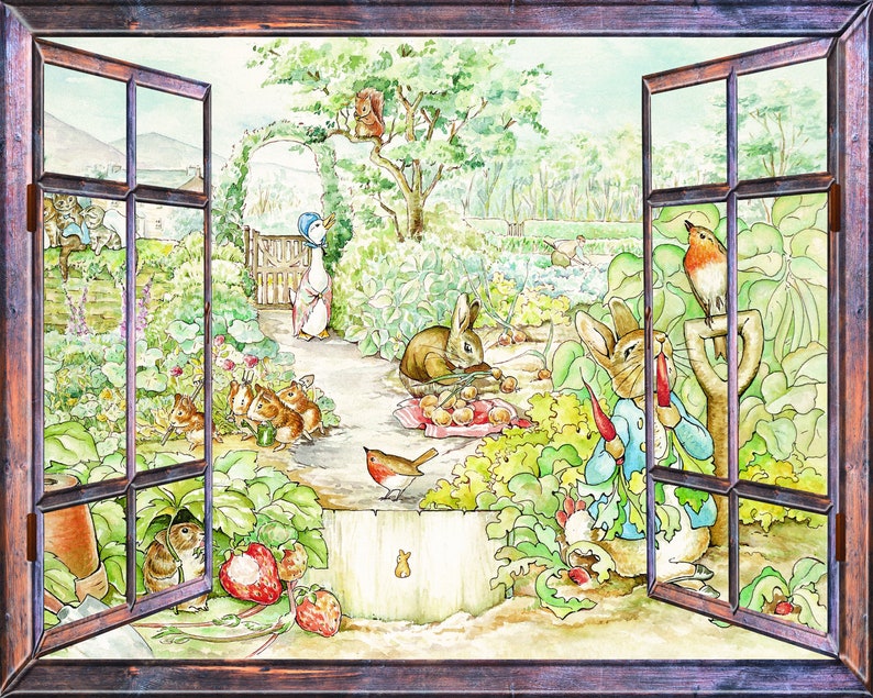 Window With a View Wildlife Friends in the Garden Wall Mural Brown ...