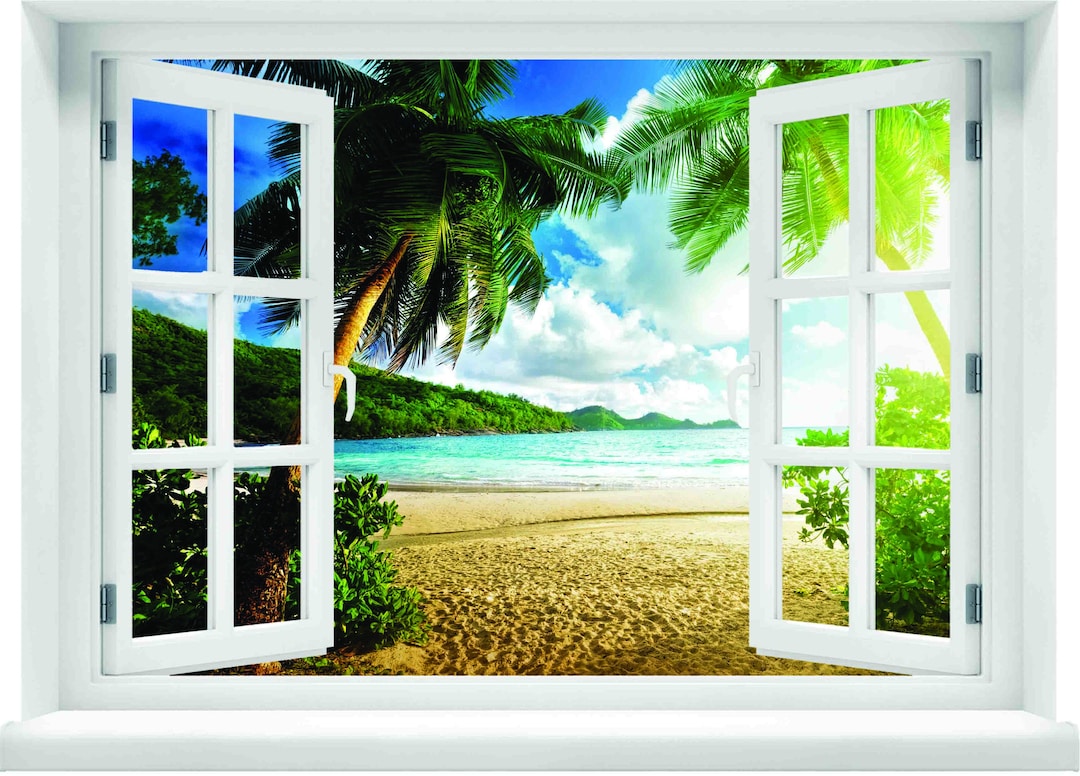 Window With a View Topical Beach Paradise Wall Mural - Etsy