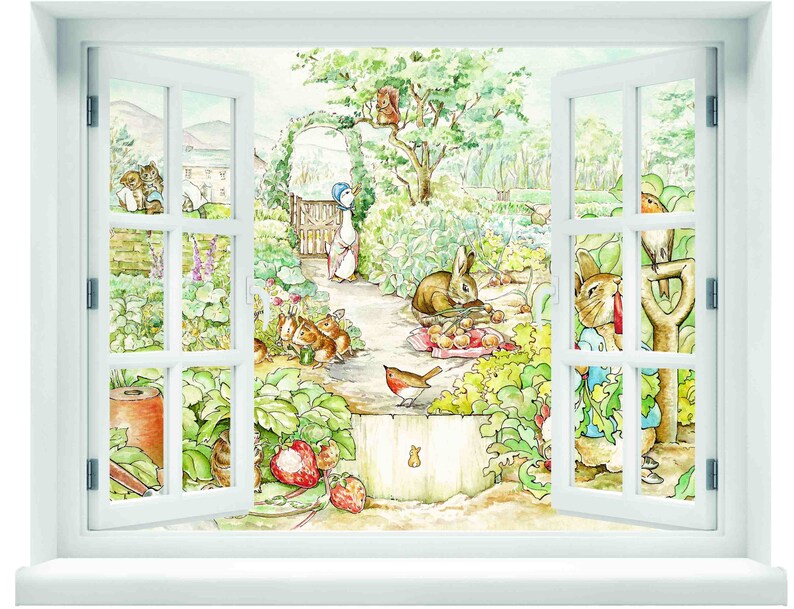 Window With a View Wildlife Friends in the Garden Wall Mural - Etsy
