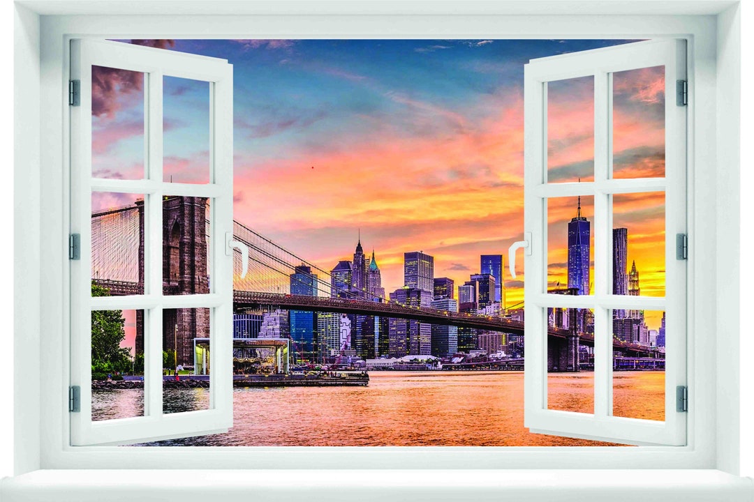 Window With a View Manhattan Skyline and Brooklyn Bridge Wall Mural - Etsy