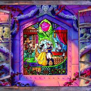 Window With a View Enchanted Castle Stained Glass Window Wall Mural ...