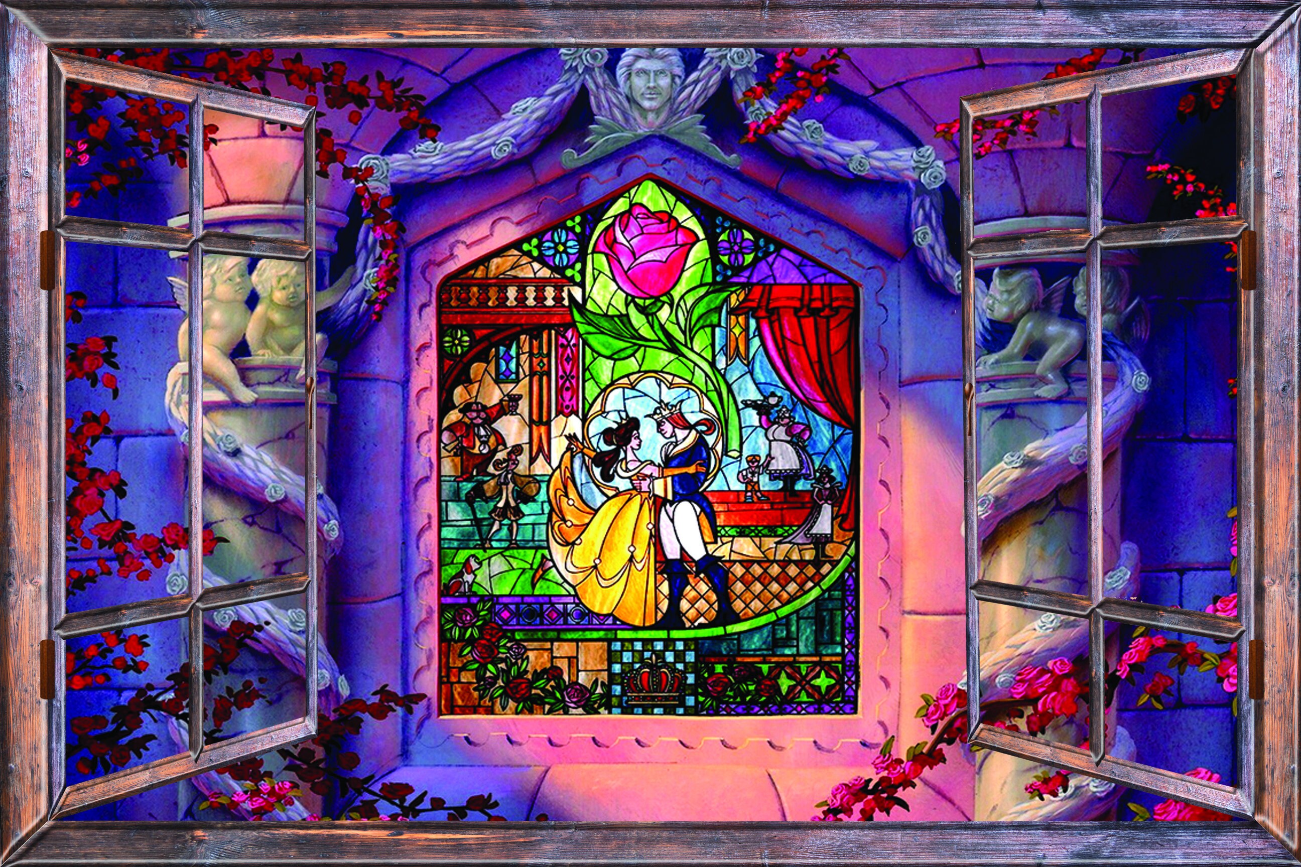 Window With a View Enchanted Castle Stained Glass Window Wall Mural ...